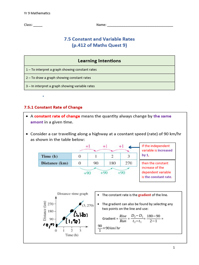 Constant and Variable Rates in Graphs | PDF | Speed | Derivative