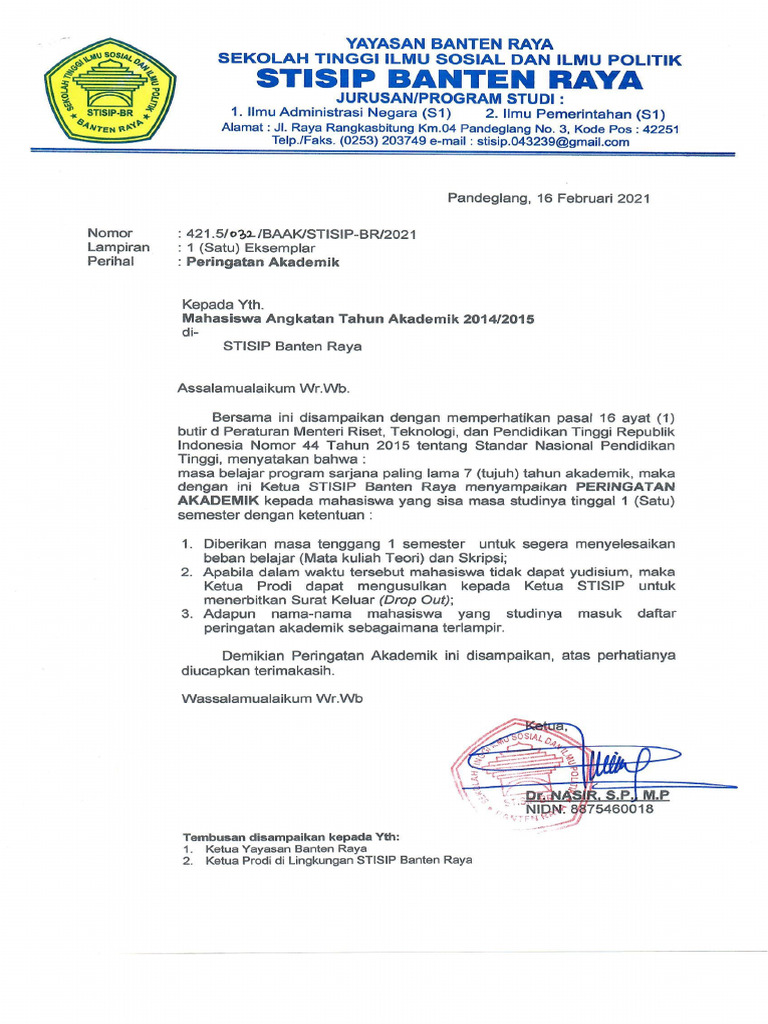 Surat Peringatan Akademik Drop Out | PDF