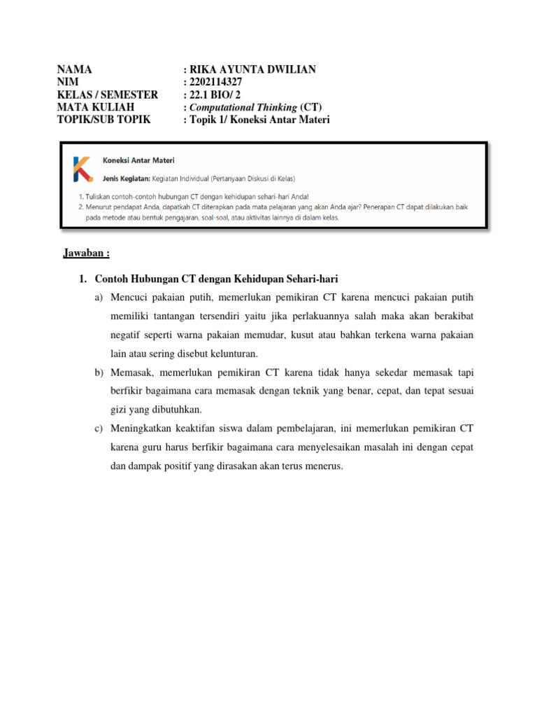 Rika Ayunta Dwilian - Topik 1 - Koneksi Antar Materi - CT SMT 2 | PDF