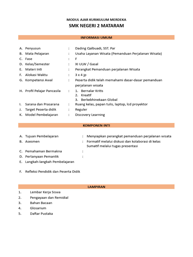 Format Modul Ajar Kurikulum Merdeka | PDF | Ilmu Sosial | Seni