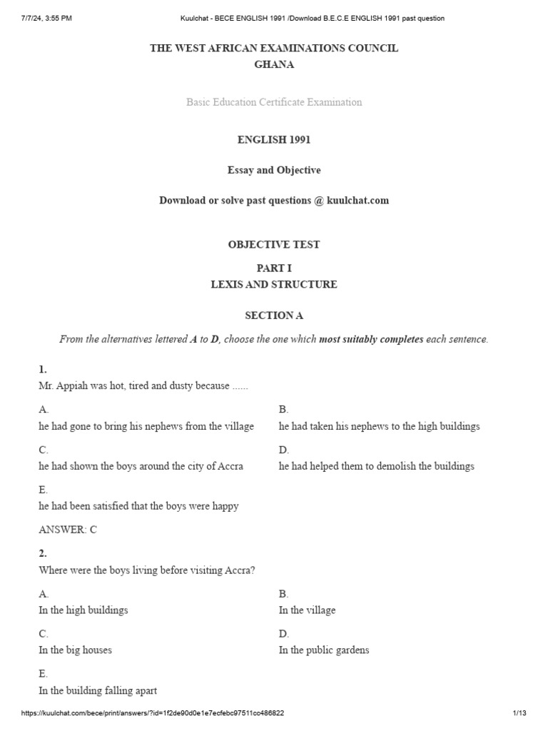 Kuulchat - BECE ENGLISH 1991 - Download B.E.C.E ENGLISH 1991 Past ...