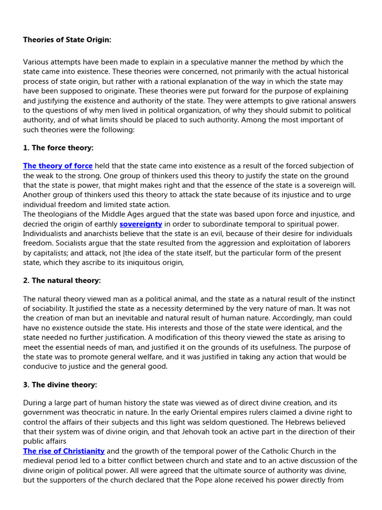 Theories of State Origin | PDF | State (Polity) | Individualism