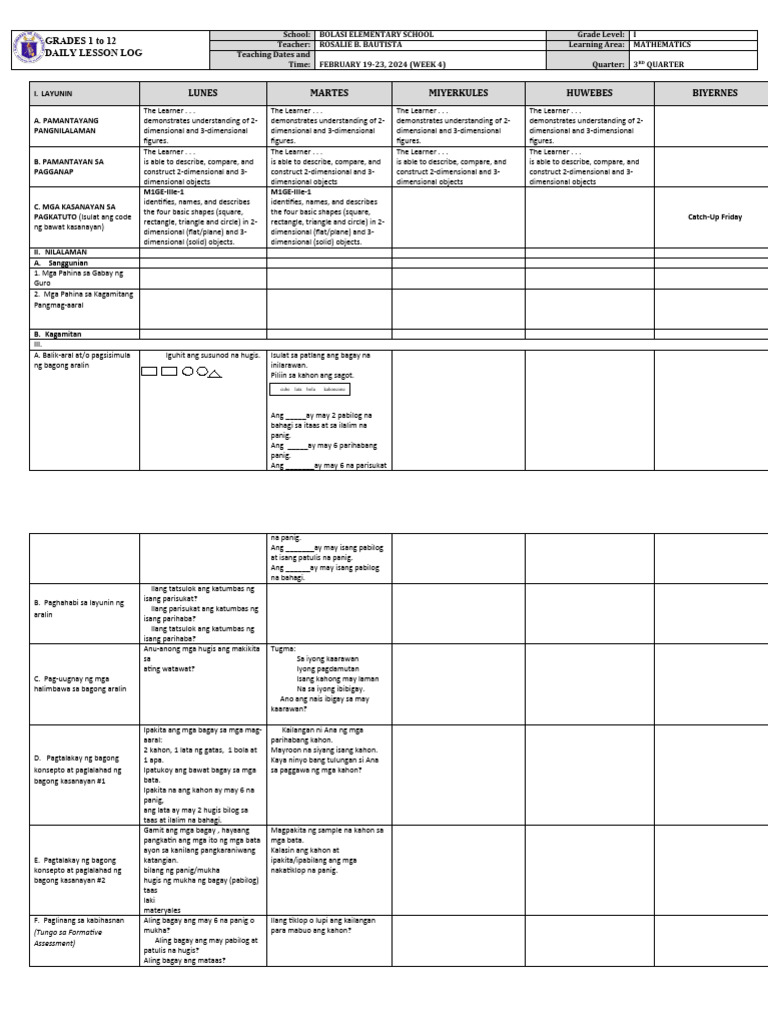 DLL - Mathematics 1 - Q3 - W4 | PDF