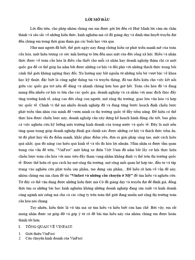 Bài Tiểu Luận KDQT - Vinfast | PDF