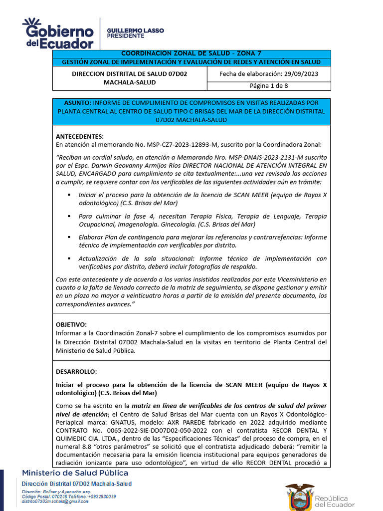 Informe de Cumplimiento en Salud Machala | PDF | Hospital | Medicina ...