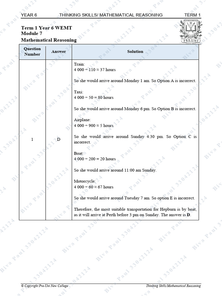 Year 6 Math Reasoning Module | PDF | Volume | Metrology