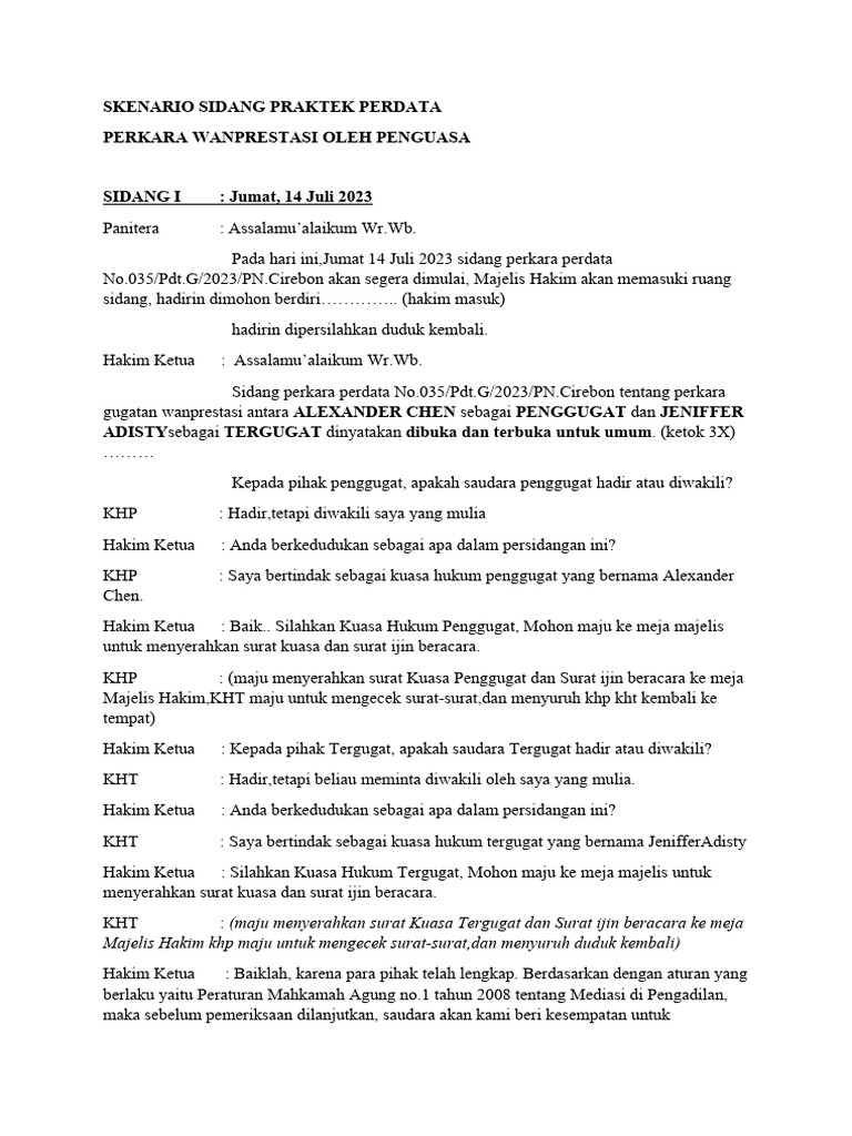 Dialog Sidang Perdata Wanprestasi | PDF