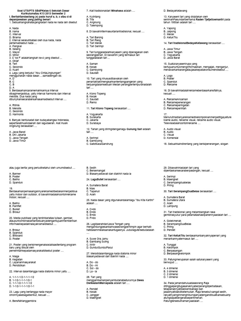 Soal UTS SBDP Kelas 6 Semester 2 | PDF