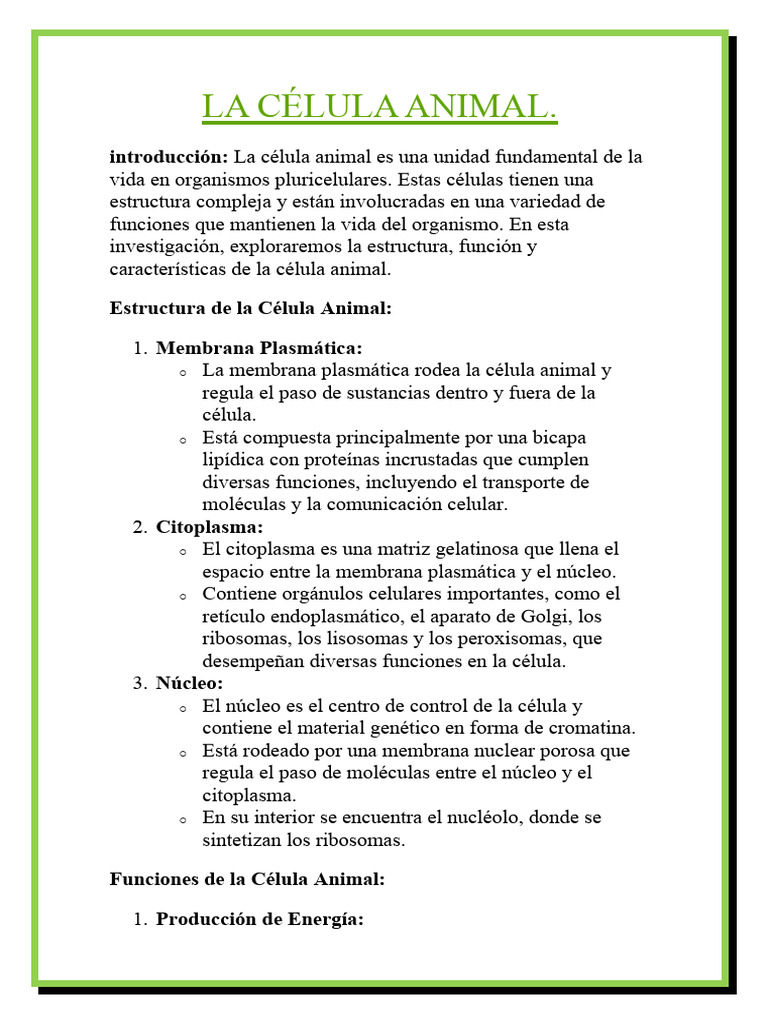 La Célula Animal | PDF | Biología Celular) | Citoplasma