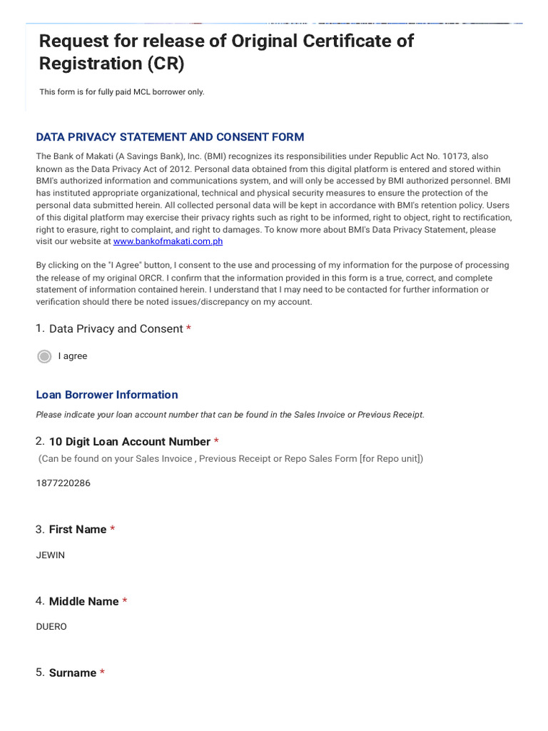 Request For Release of Original Certificate of Registration (CR) | PDF ...