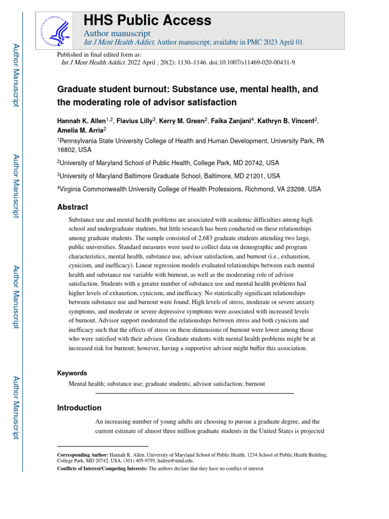 HHS Public Access | PDF | Substance Abuse | Occupational Burnout