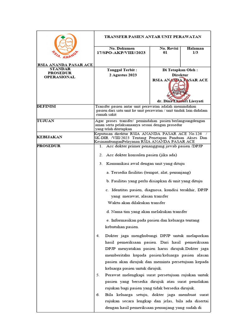 Sop Transfer Internal Atau Antar Unit | PDF