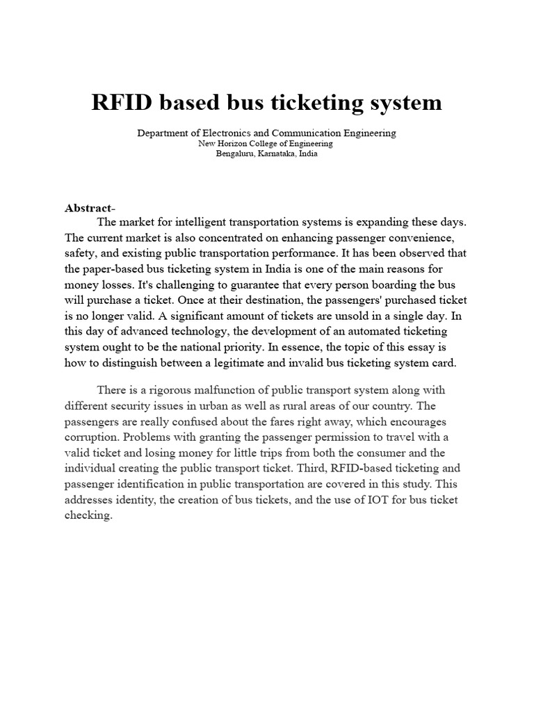paper_RFID based bus ticketing system | PDF | Radio Frequency ...