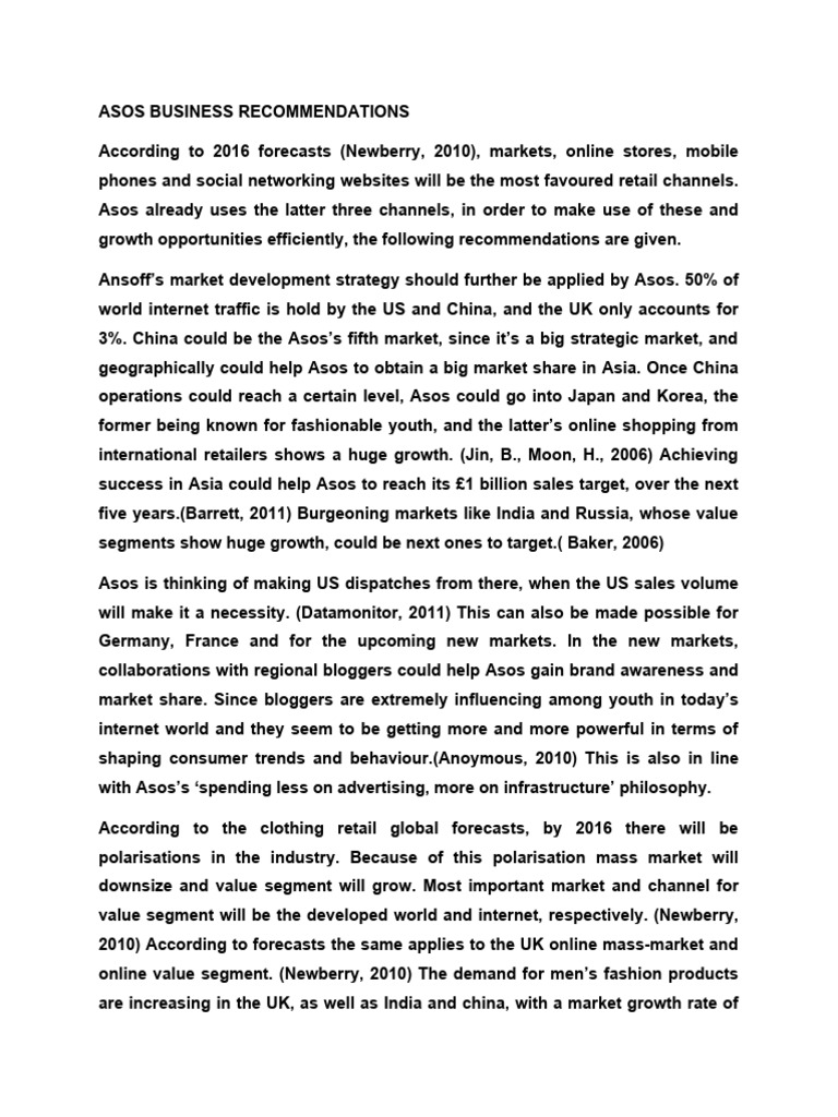 Asos Business Recommendations | PDF | Retail | Online Shopping