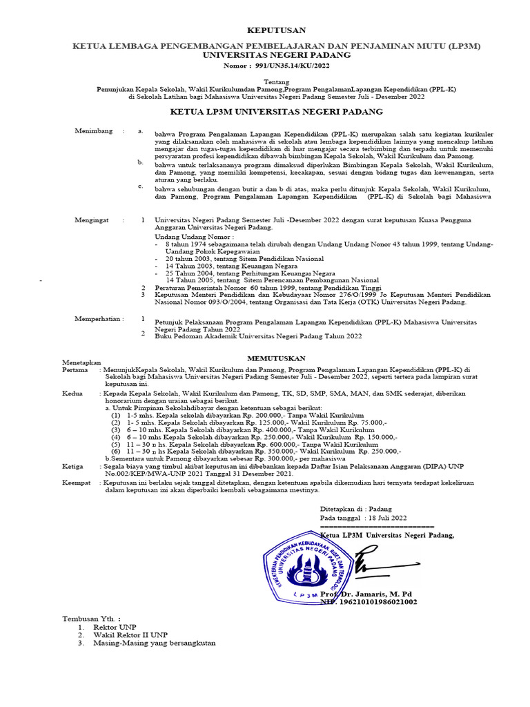 Contoh SK Guru Pamong PPL | PDF