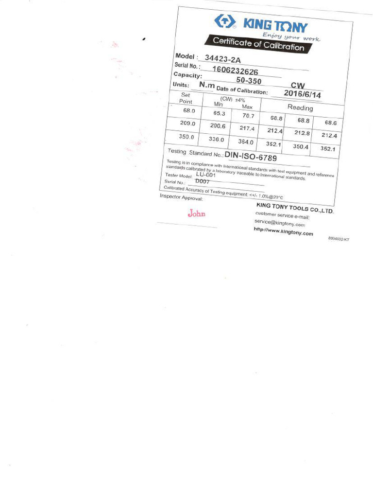 Maunual Torque 350nm Cert | PDF