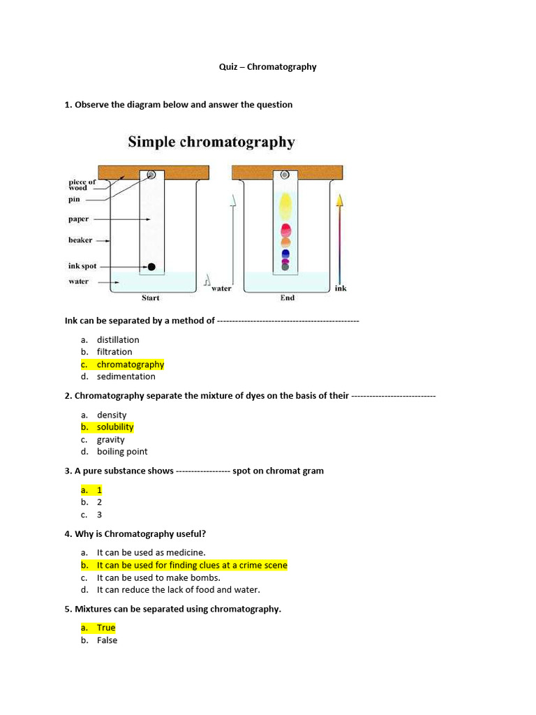Chromatography quiz | PDF | Solubility | Chromatography