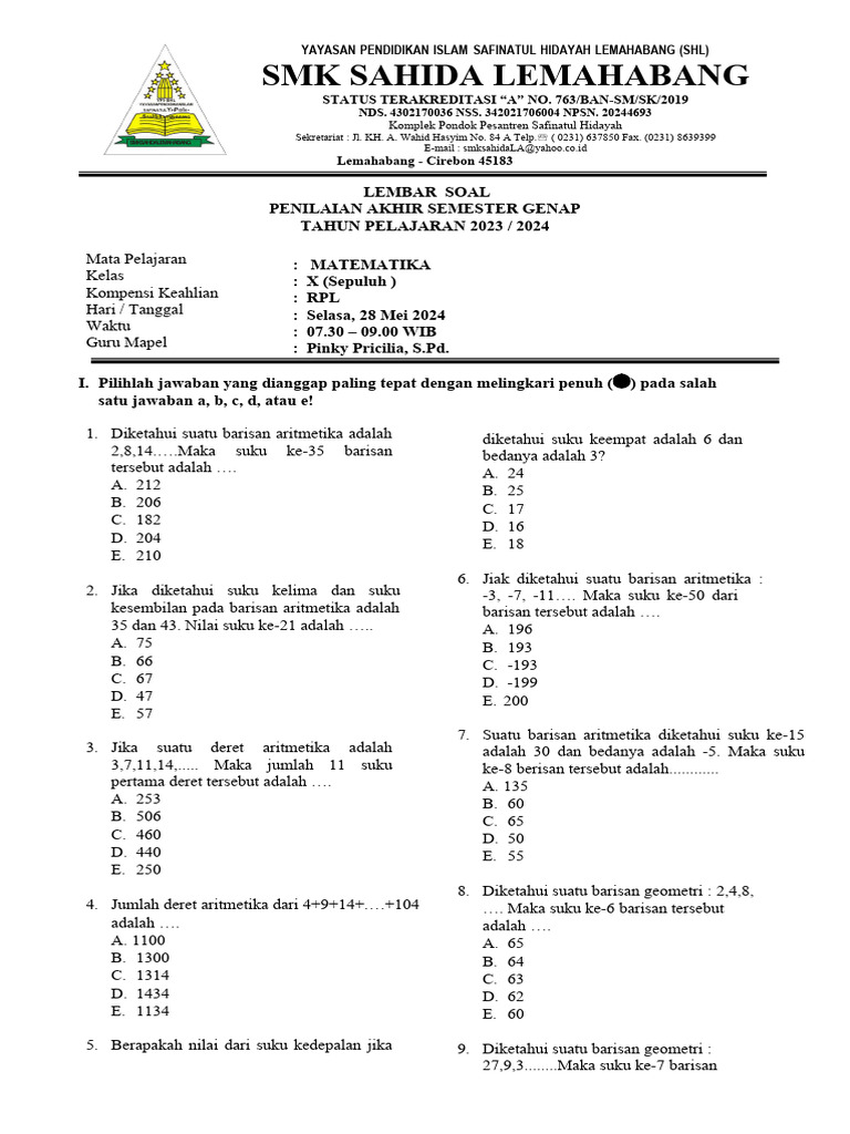Soal PAT SMT 2 KELAS X RPL | PDF