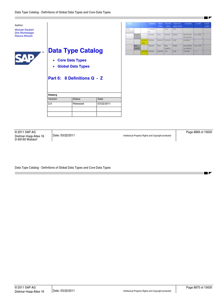 SAP Global Data Types Catalog Part 6 - GDTs Q-Z | PDF