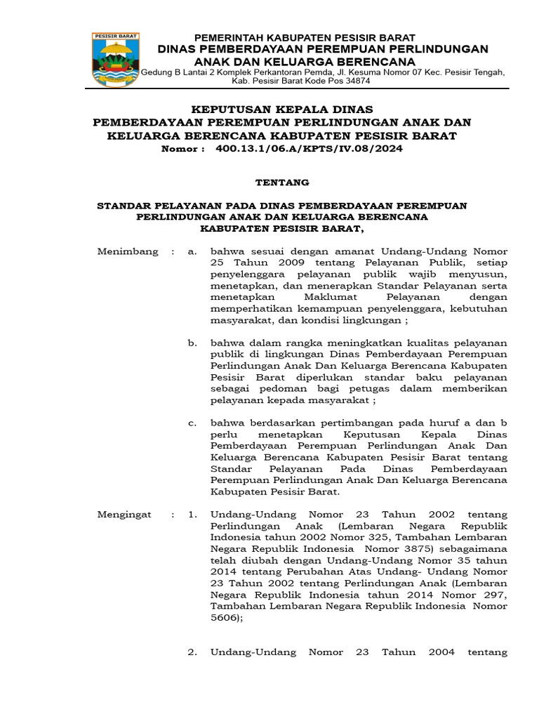 SK Kadis Standar Layanan - Docx TTD Dan Cap | PDF