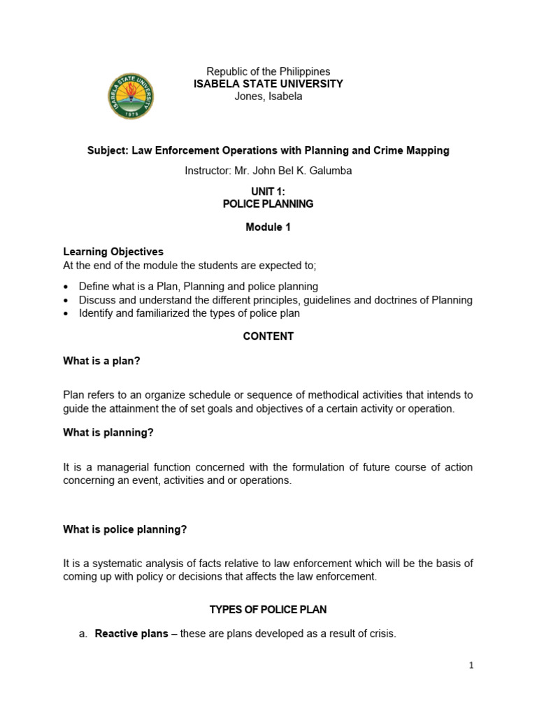 Module On Law Enforcement Operation With Planning And Crime Mapping 1