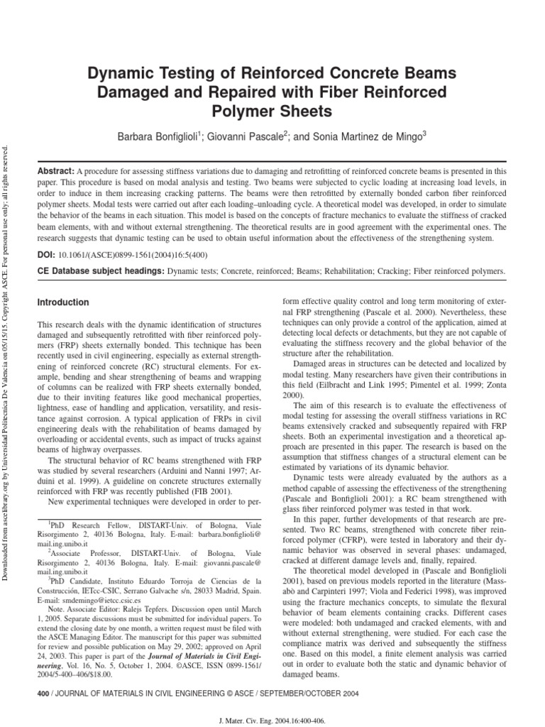 Dynamic Testing of Reinforced Concrete Beams Damaged and Repaired With ...