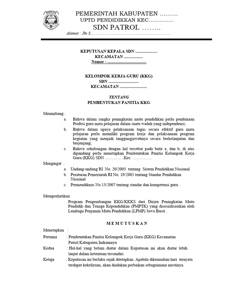 SK Pendirian KKG | PDF | Bisnis | Seni