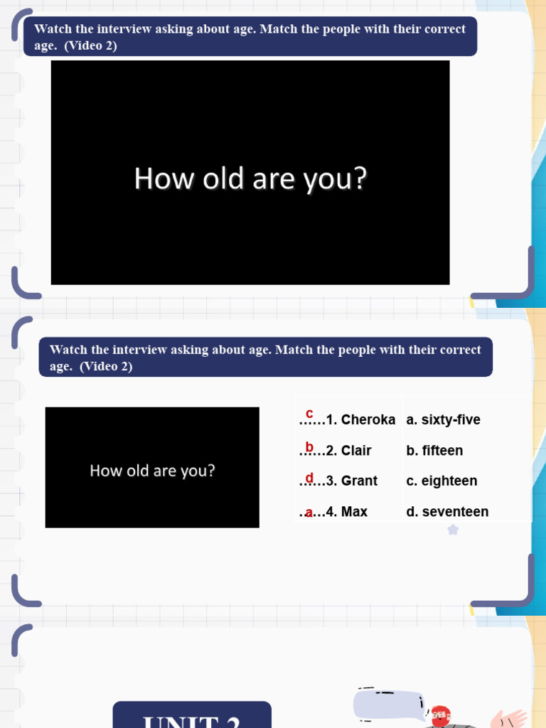 Age and Numbers Learning Activities | PDF | Numbers | Lexicology