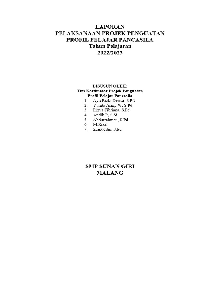 Laporan Projek Penguatan Profil Pelajar | PDF | Karier & Perkembangan ...