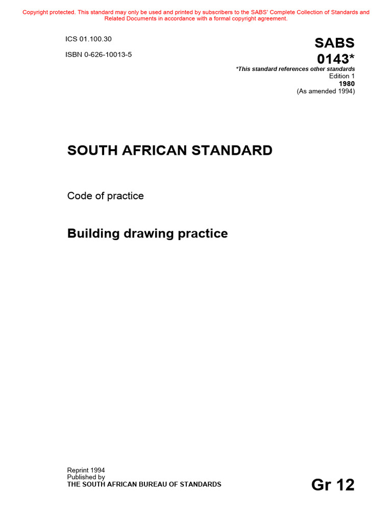 SABS 0143: Building Drawing Standards | PDF | Drawing