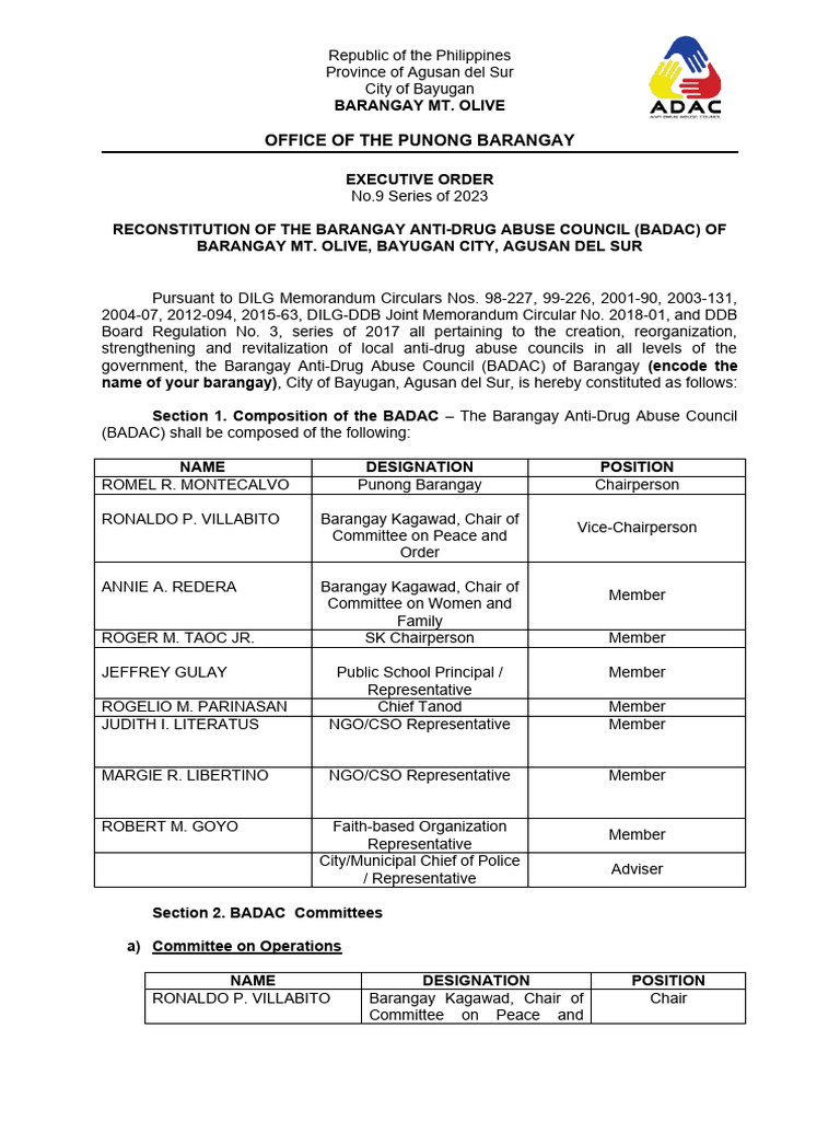 BADAC Template Executive Order | PDF | Self-Improvement