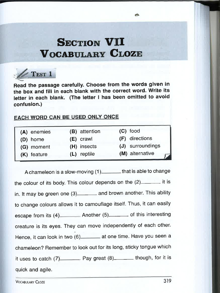 Section 7 Vocabulary Cloze | PDF