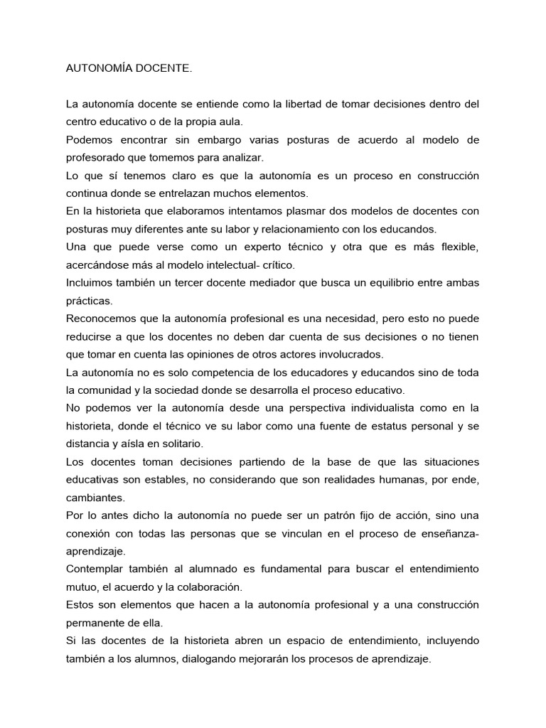 AUTONOMÍA DOCENTE | PDF | Maestros | Enseñando