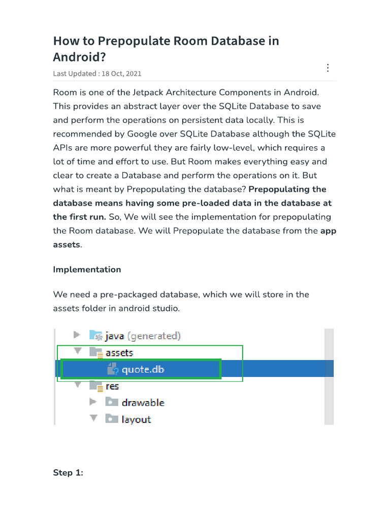 How To Prepopulate Room Database in Android - GeeksforGeeks | PDF | Technology & Engineering