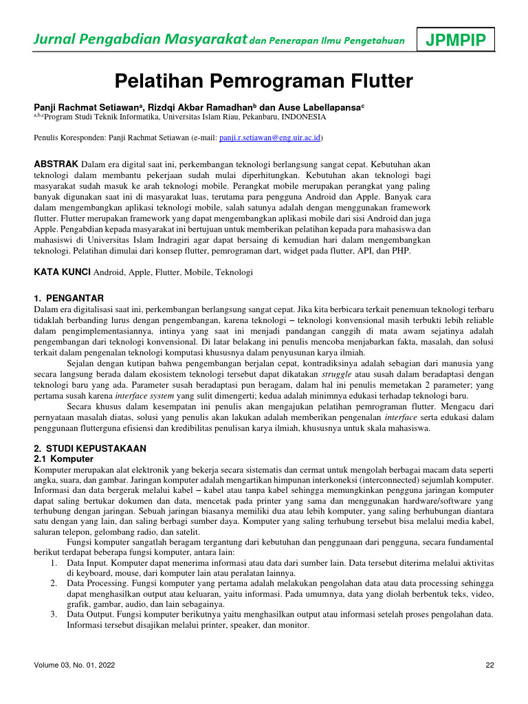 Pelatihan Pemrograman Flutter untuk Mahasiswa | PDF