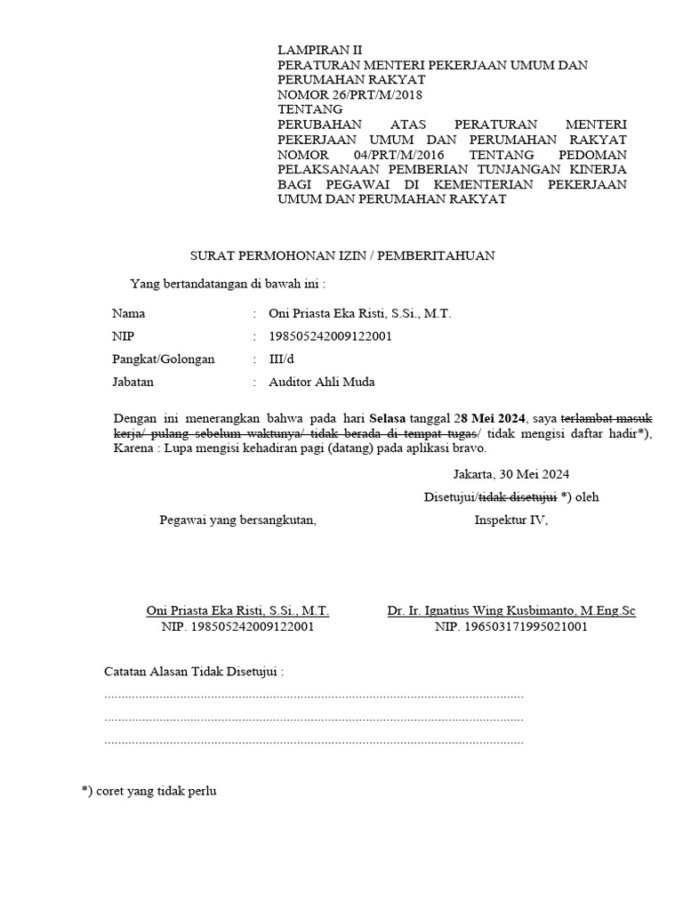 Format Lupa Absen Auditor | PDF