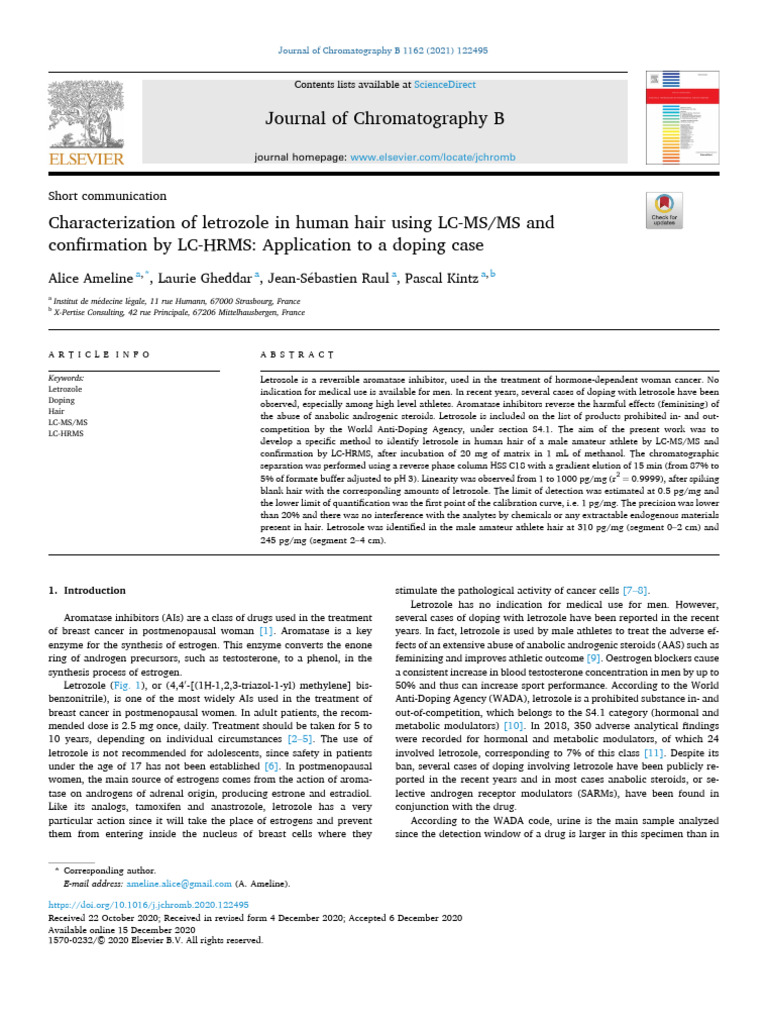 Letrozole Detection in Hair via LC-MS/MS | PDF | Liquid Chromatography ...