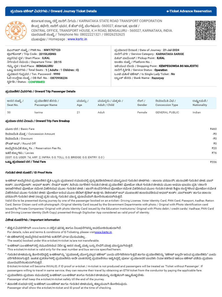 Ilkal Bangalore NW1757123 | PDF