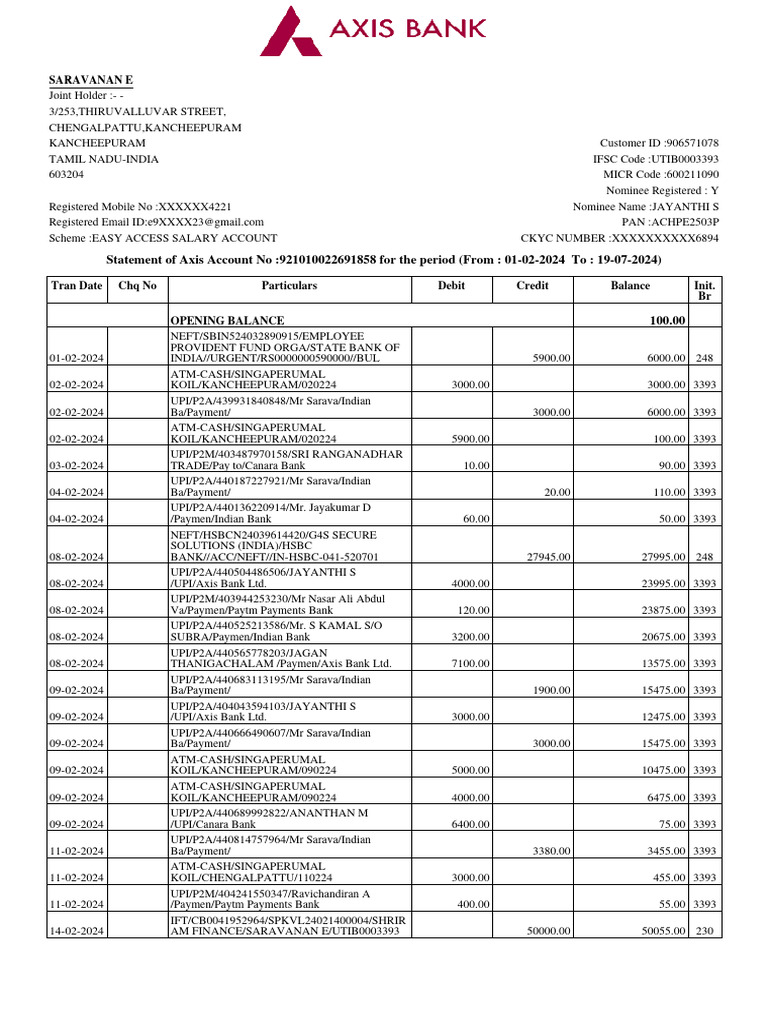 Account STMT XX1858 19072024 | PDF | Debit Card | Automated Teller Machine