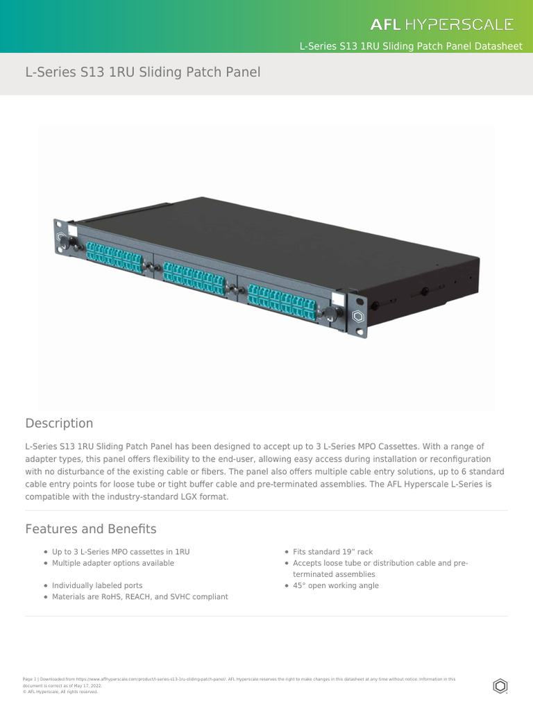 L-Series S13 1RU Sliding Patch Panel | PDF | Computing | Computer ...