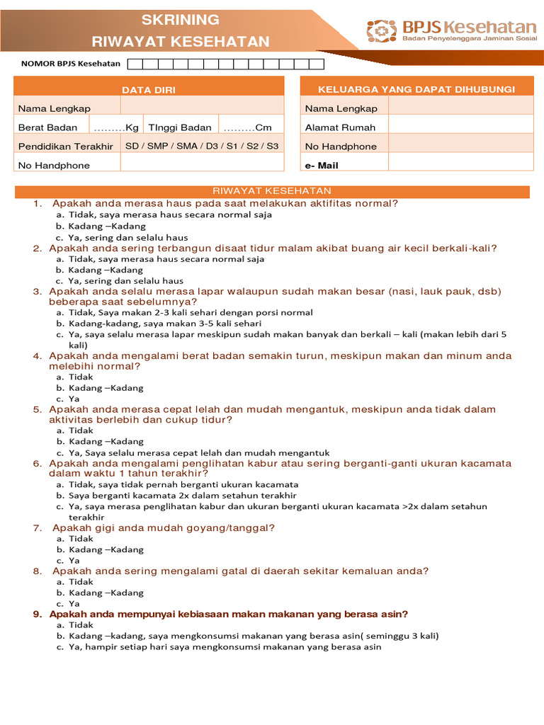 FORM Skrining BPJS Kesehatan | PDF | Kesehatan Holistik | Gaya Hidup