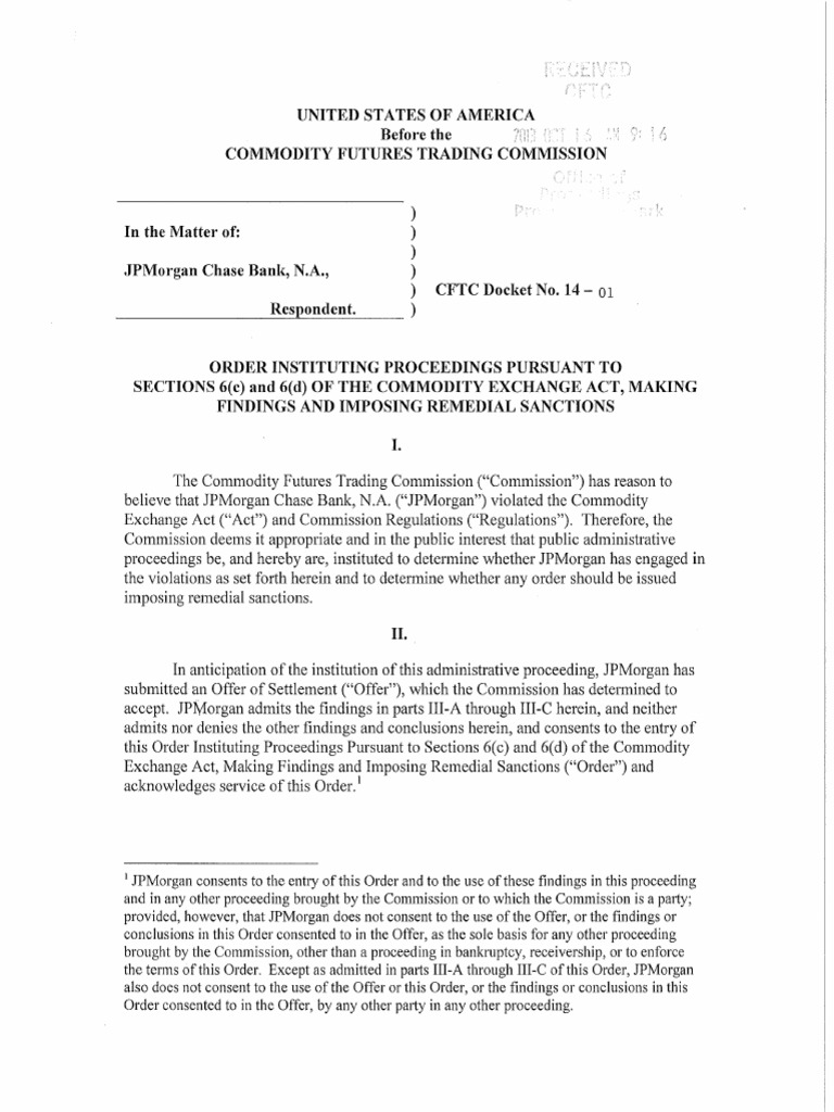 (Optional) CFTC - JP Morgan - London Whale Settlement Agreement | PDF ...