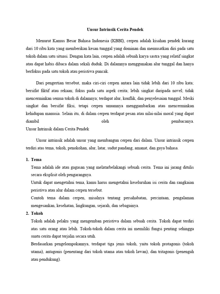 Unsur Intrinsik dalam Cerita Pendek | PDF | Seni & Disiplin Bahasa