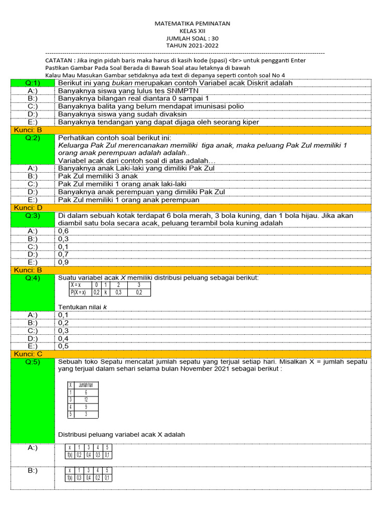 Soal PAT Matematika Peminatan Kelas XII | PDF