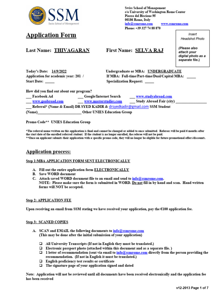 Student Application Form | PDF | Knowledge