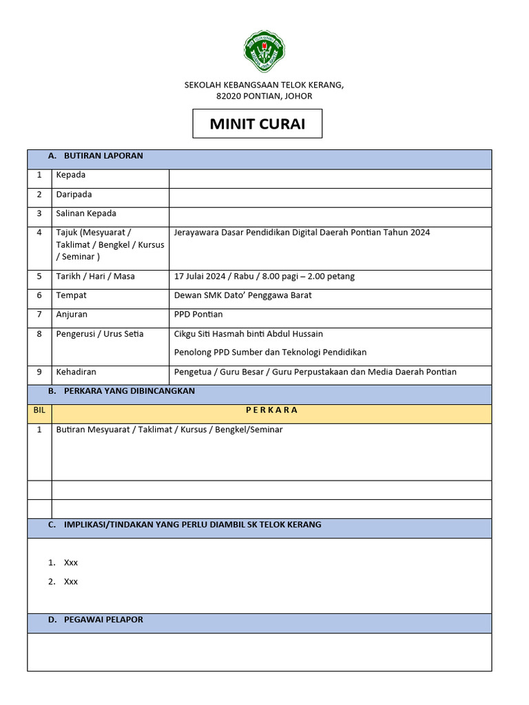Minit Curai - Template 2024 | PDF