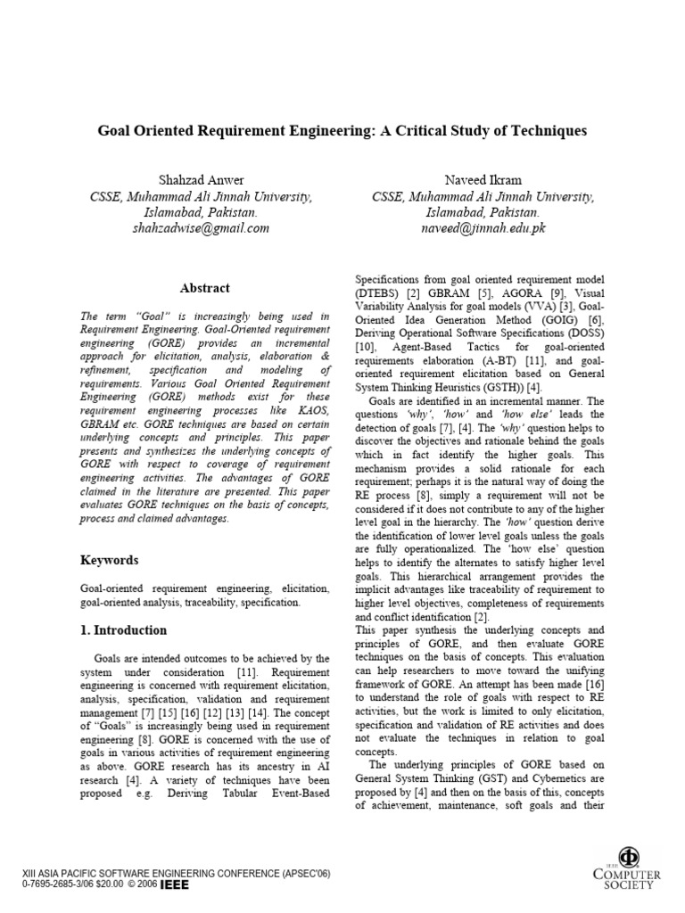 Goal Oriented Requirement Engineering A | PDF | Evaluation | Goal