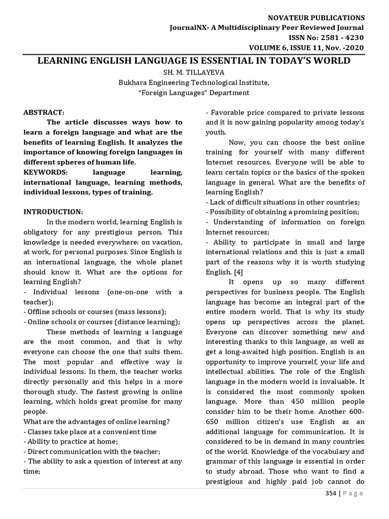 Learning English Language Is Essential I 63898b4e | PDF | English ...