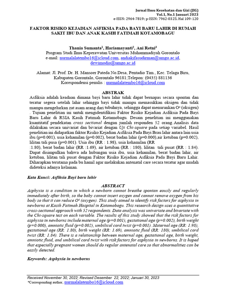 109-120 Faktor Risiko Kejadian Asfiksia Pada Bayi Baru Lahir Di Rumah ...