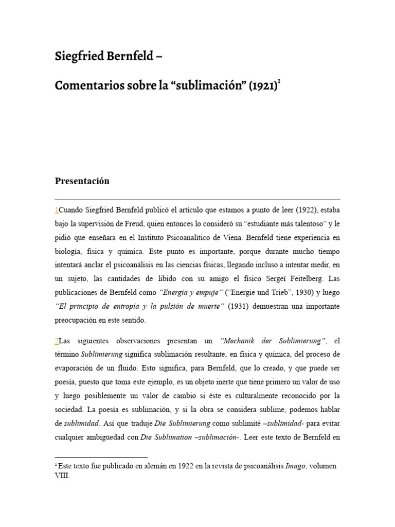 Sublimación en el psicoanálisis de Bernfeld | PDF | Libido | Psicoanálisis